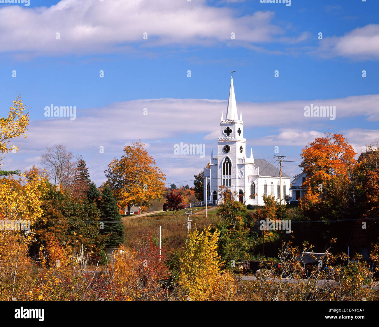 New England Church in Autumn, ME Stock Photo - Alamy