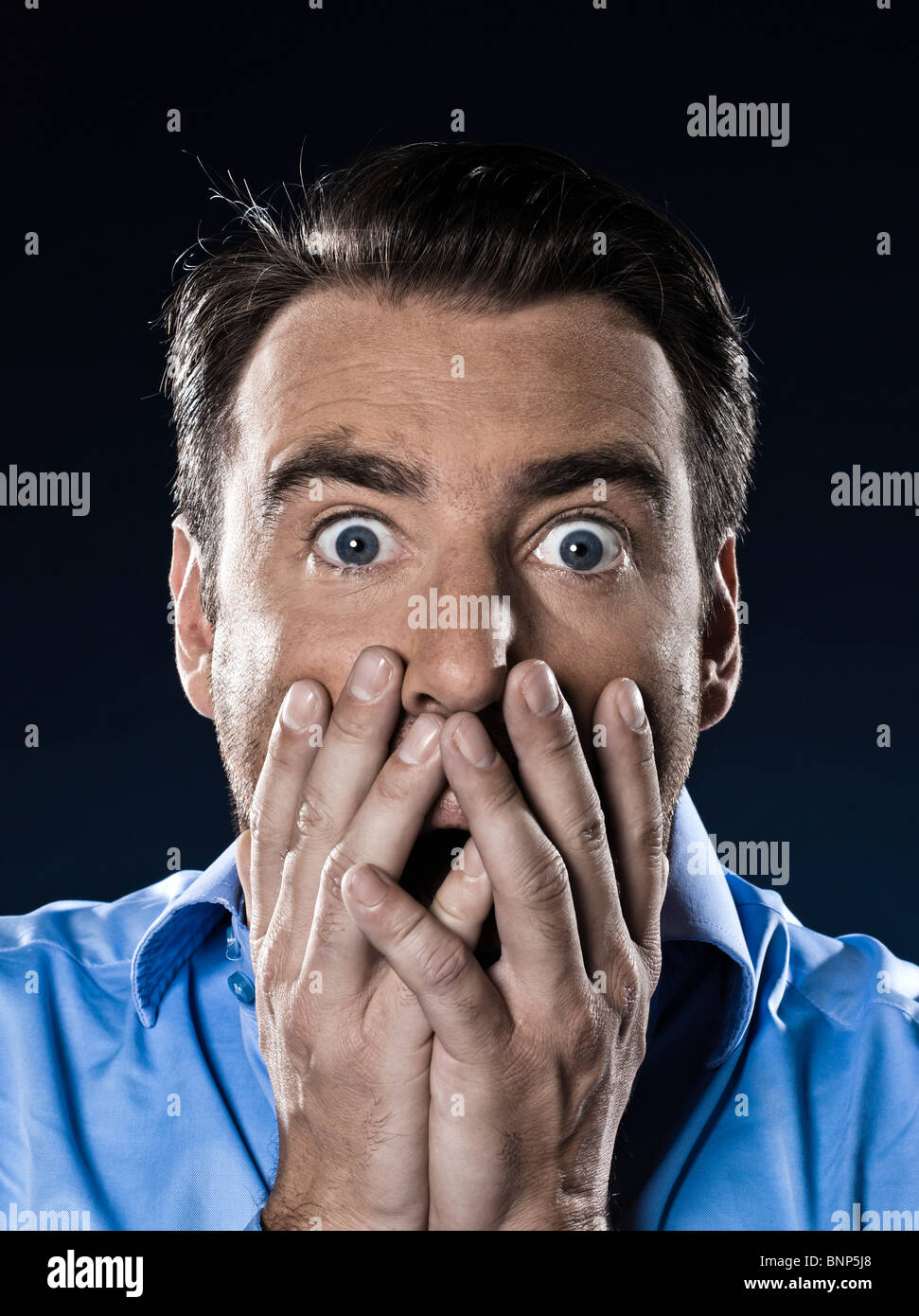 caucasian man unshaved portrait stun isolated studio on black ...