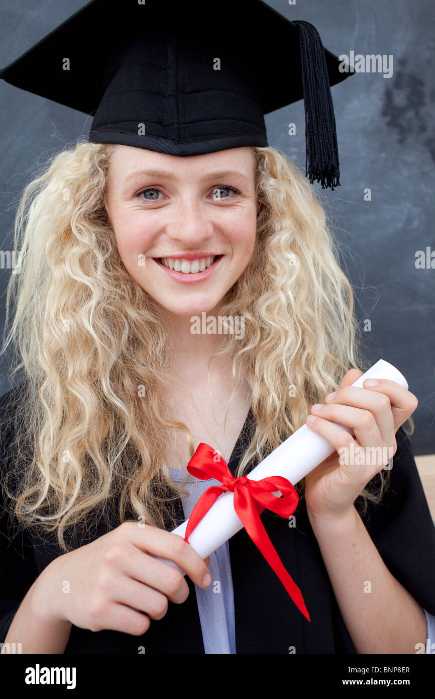 Portrait of a smiling teenage Girl Celebrating Graduation Stock Photo ...