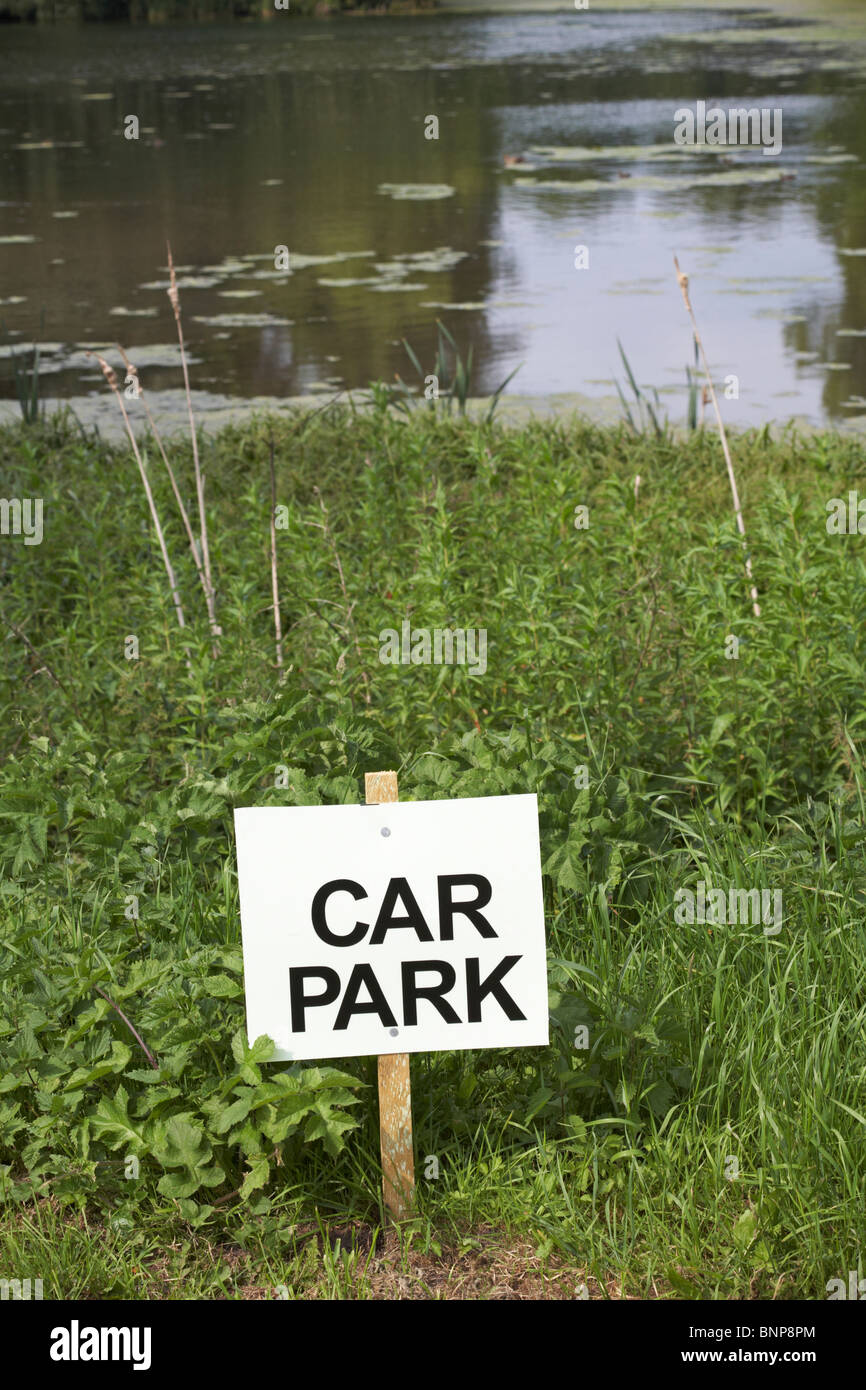 Car Park sign in front of lake at Squerryes Court House in Westerham ...