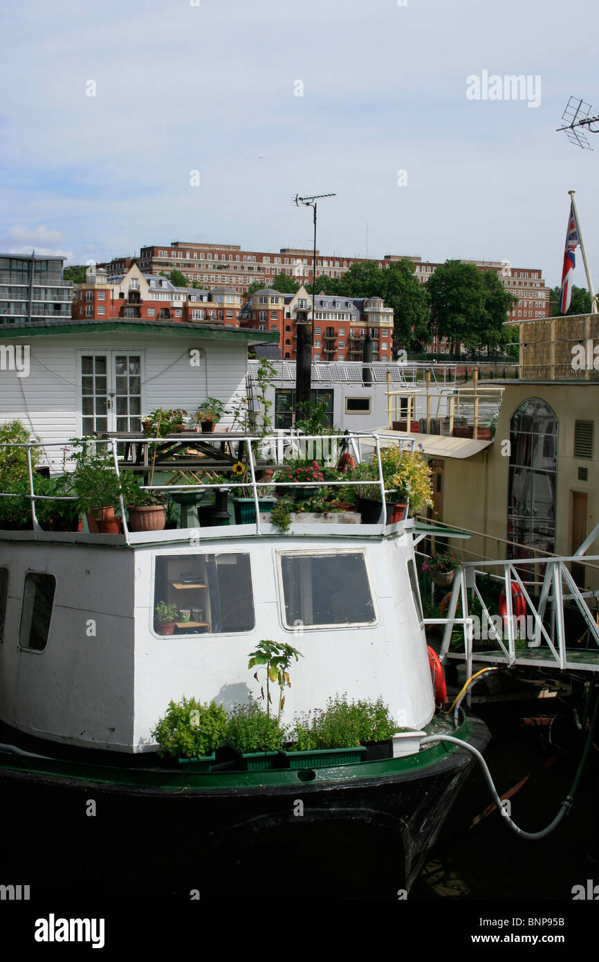Boat moored in Tideway Village, London Stock Photo - Alamy