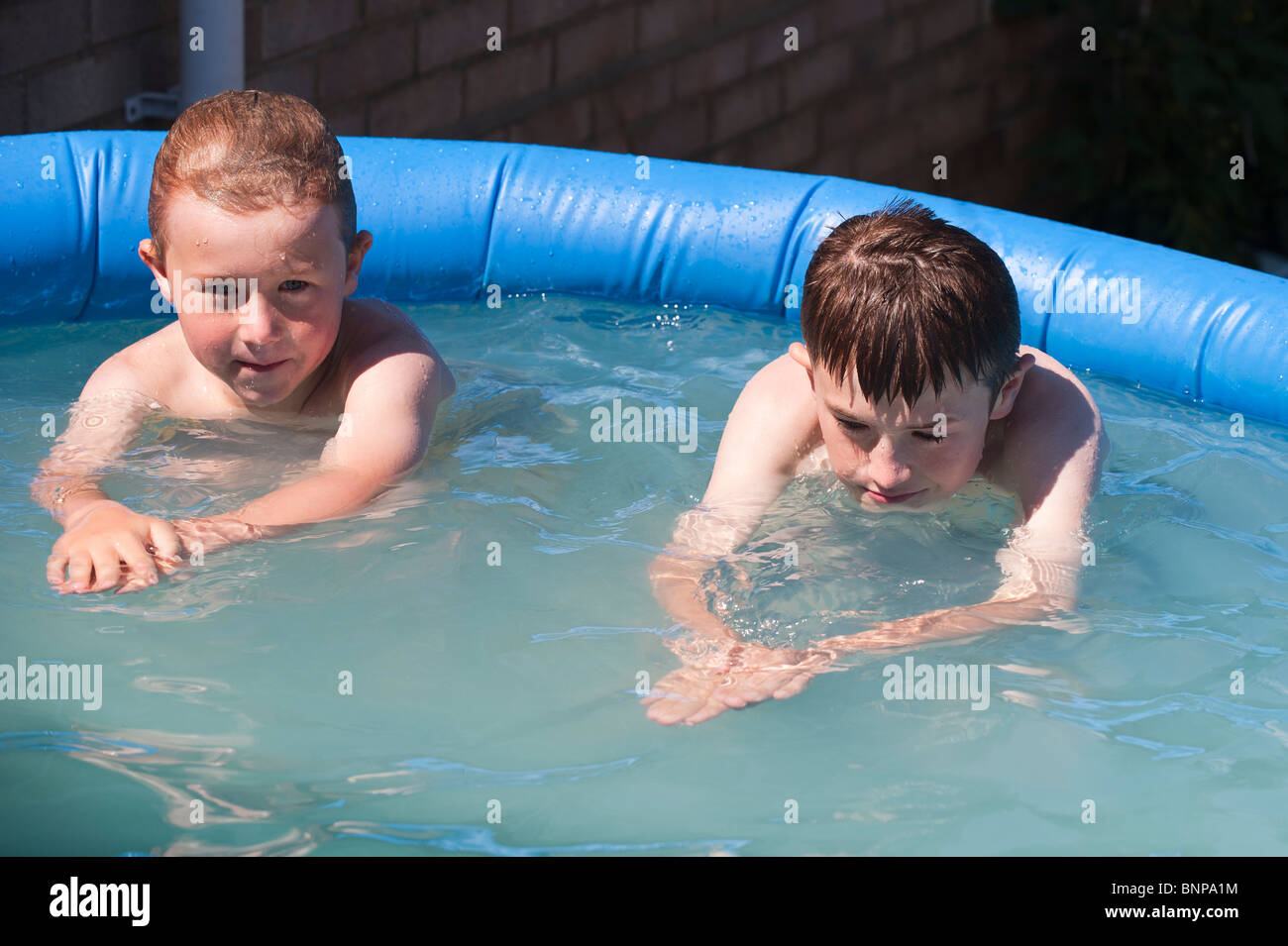A MODEL RELEASED photo of two boys ( 6 & 10 ) in a small garden ...