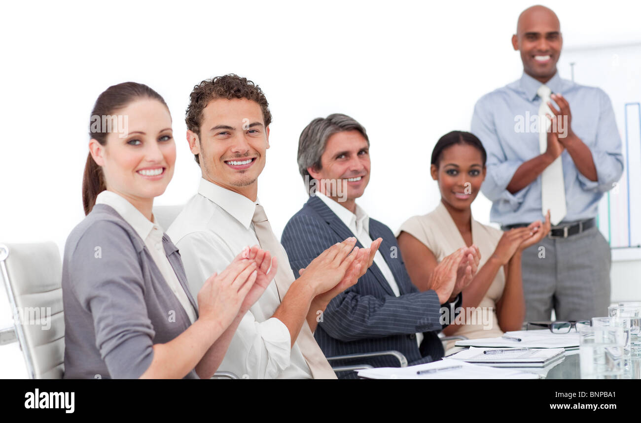 Business man clapping smiling isolated hi-res stock photography and ...