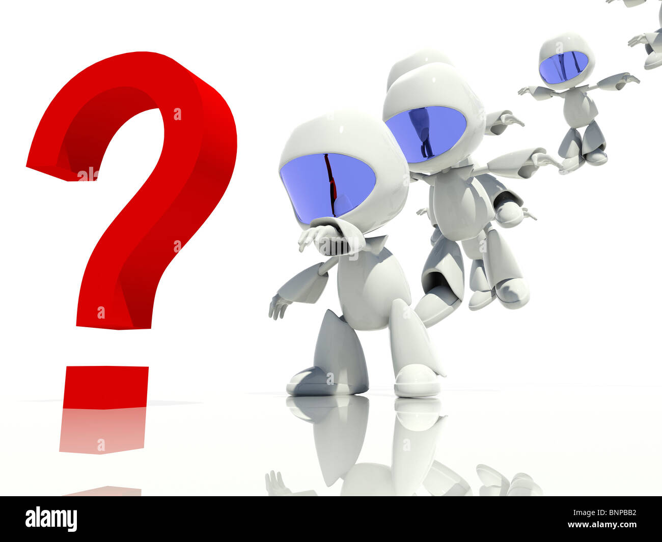 3d characters looking at a question mark, looking for answers Stock ...