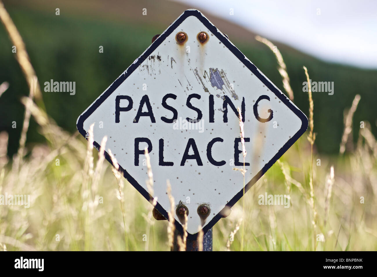 Passing place road sign in the Scottish Highlands Stock Photo - Alamy