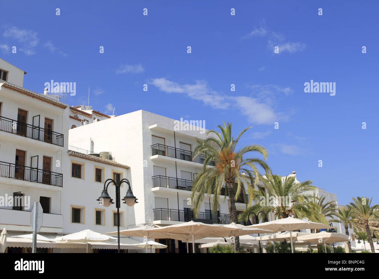 moraira white houses palm tree Mediterranean Spain Stock Photo - Alamy