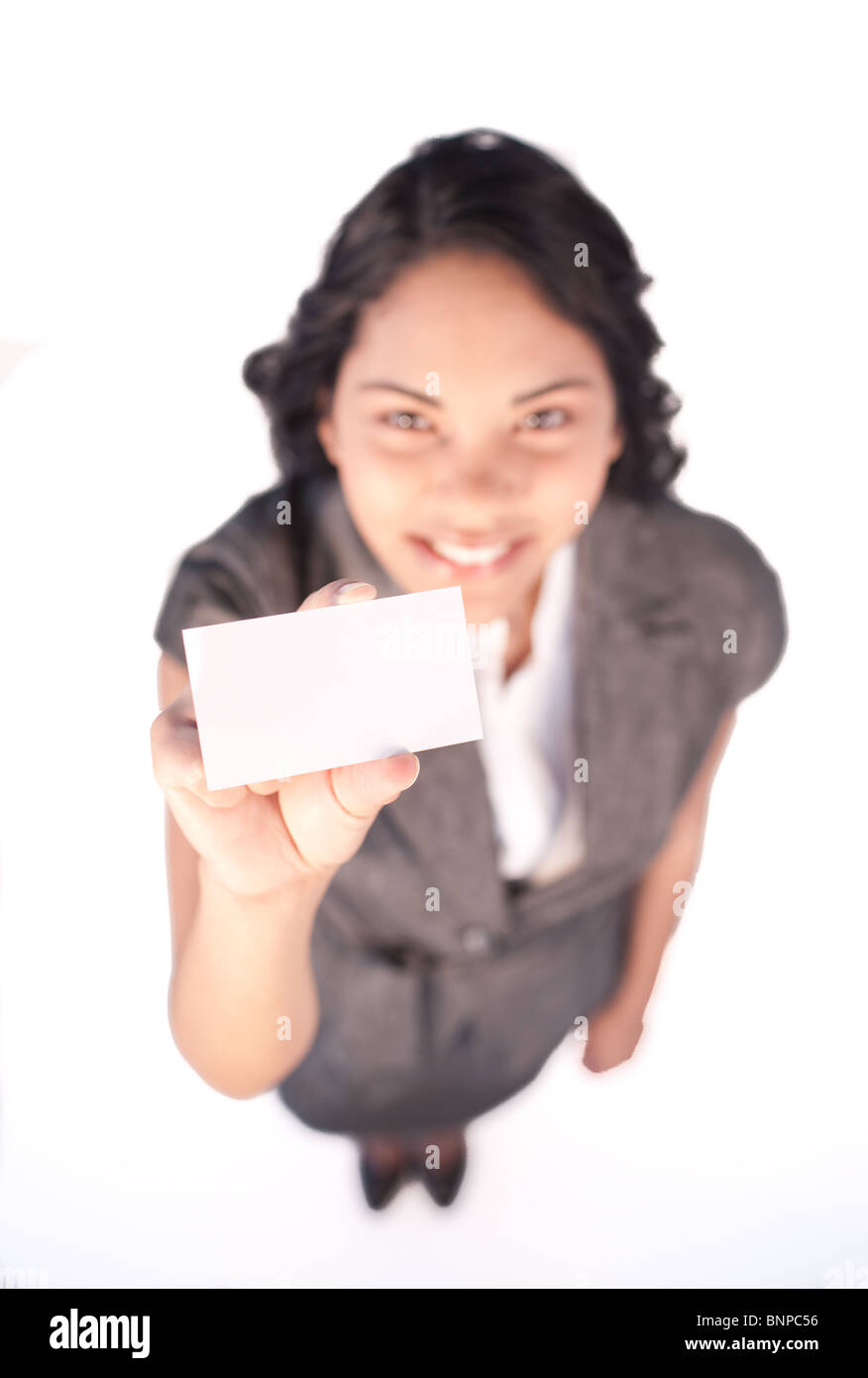 High angle of a white card hold by a businesswoman Stock Photo - Alamy