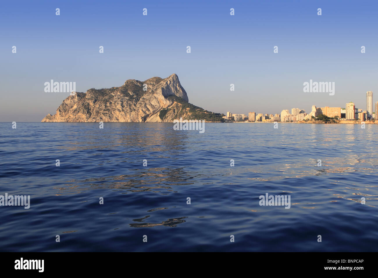 Ifach Penon mountain in Calpe from blue sea in Alicante province Spain ...