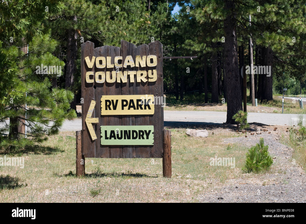 RV Park Sign: Volcano Country, Mineral, California Stock Photo - Alamy
