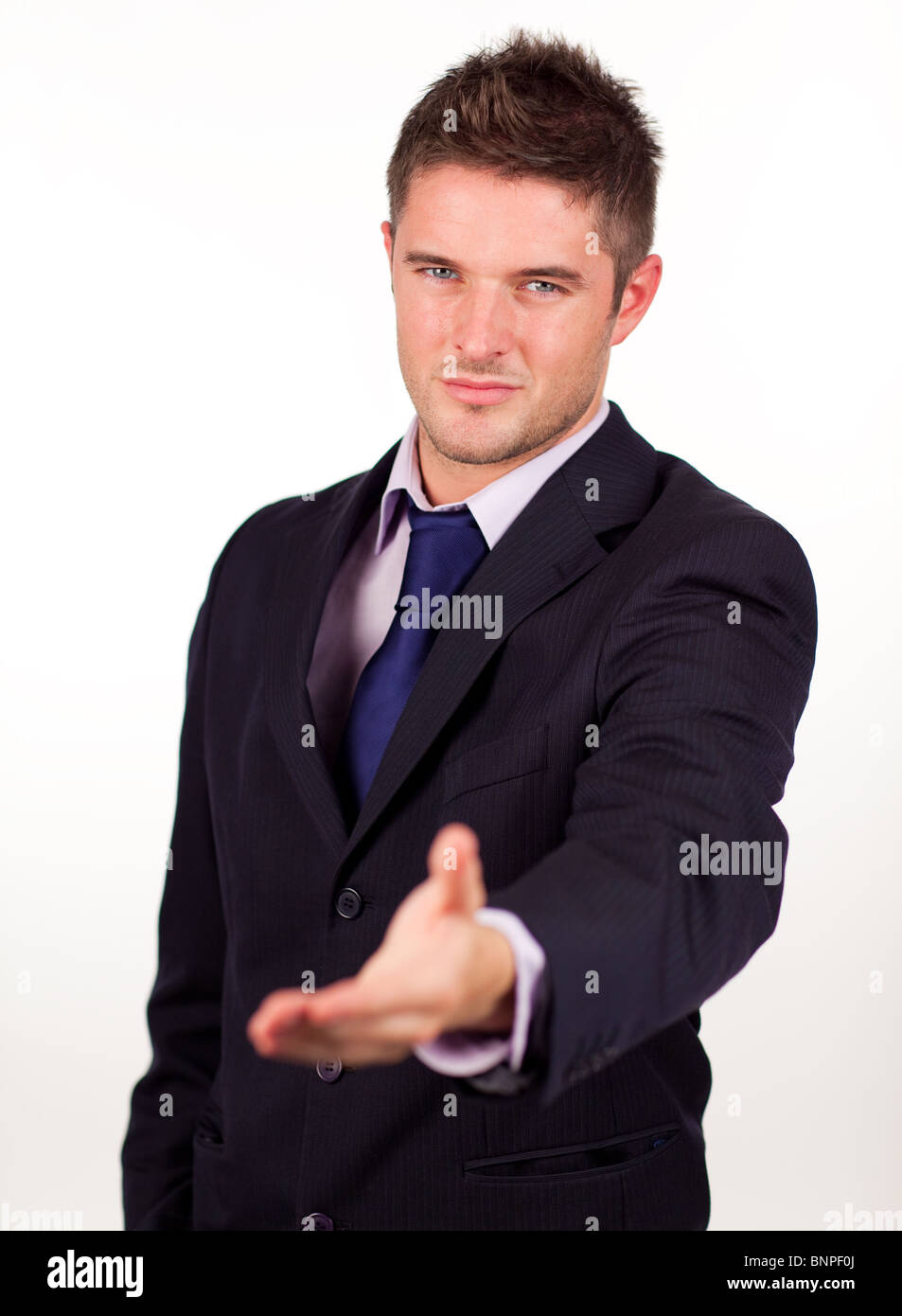 man showing a handshake to the camera Stock Photo - Alamy