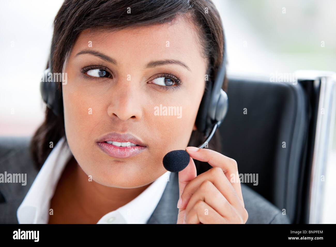Portrait of a beautiful customer service agent at work Stock Photo - Alamy