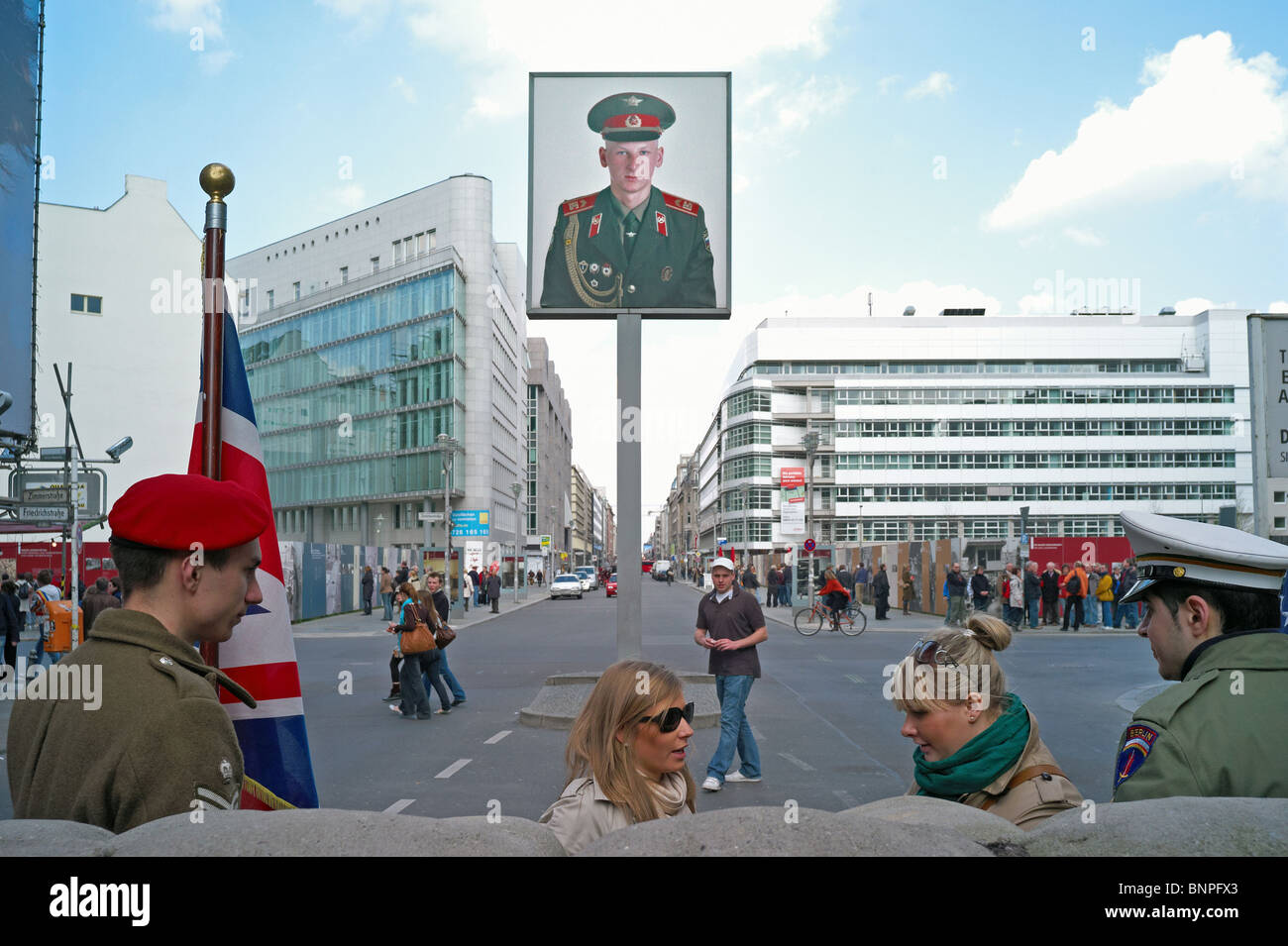 Actors dressed as soldiers at Checkpoint Charlie, Berlin, Germany Stock ...