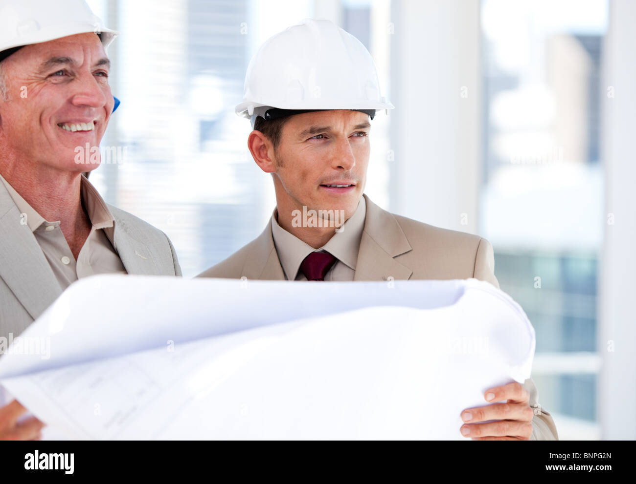 Architects partners looking at the building Stock Photo - Alamy