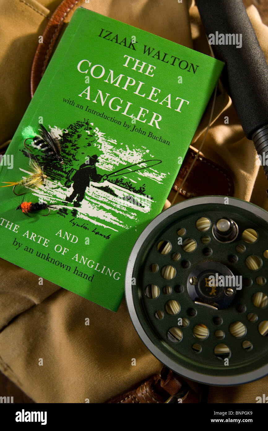 Fly Fishing rod reel bag flies Izaak Walton book The Compleat Angler ...