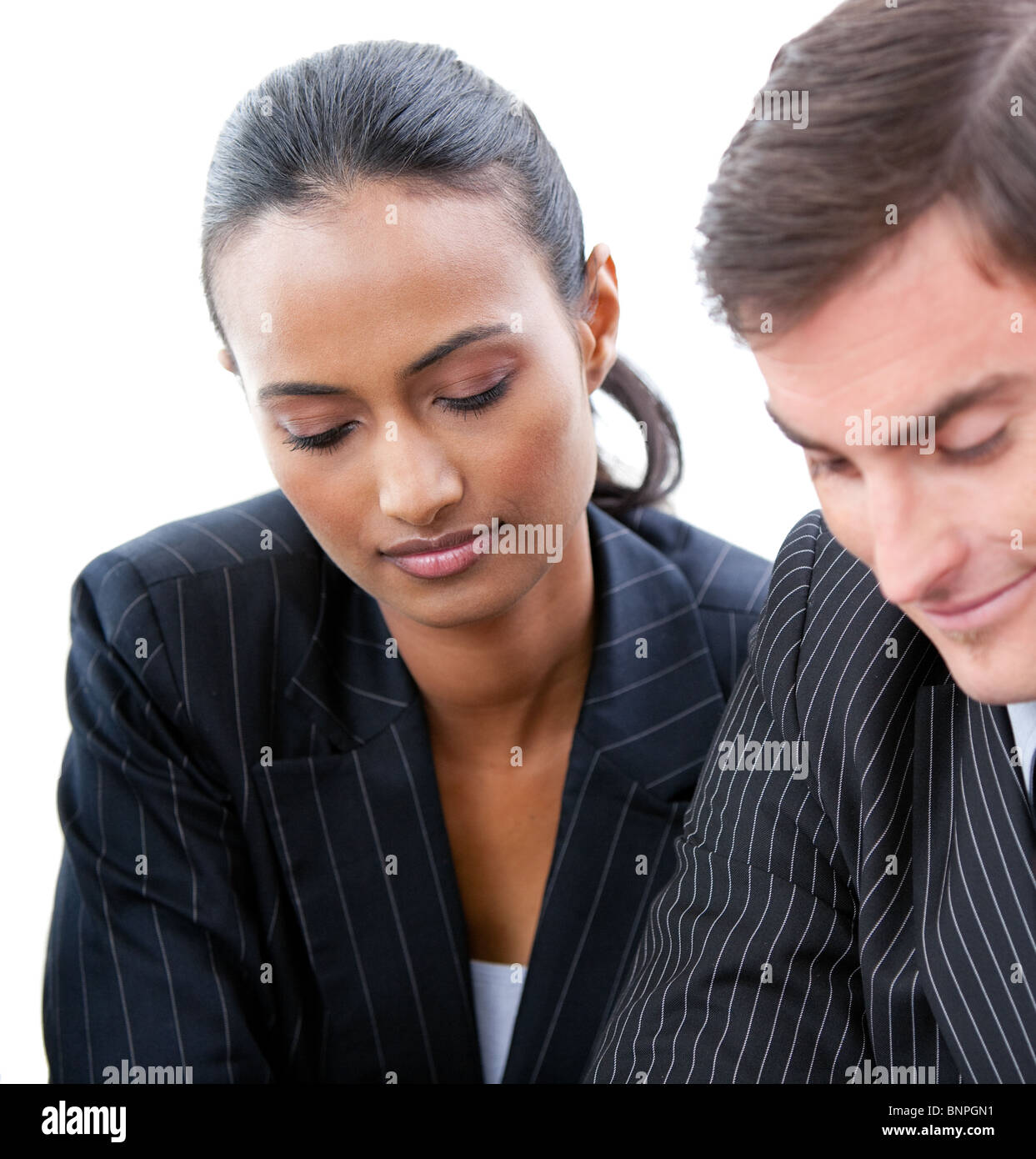 Concentrated business people isolated on a white background Stock Photo ...
