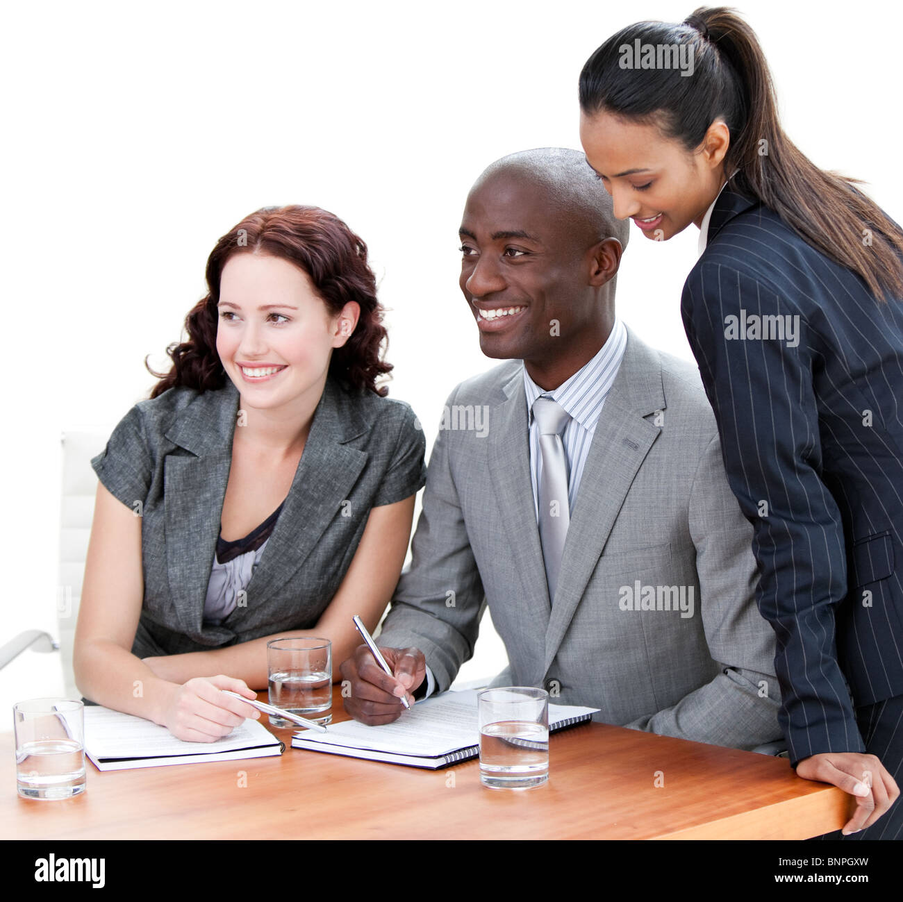 Portrait of a nice business team working together Stock Photo - Alamy