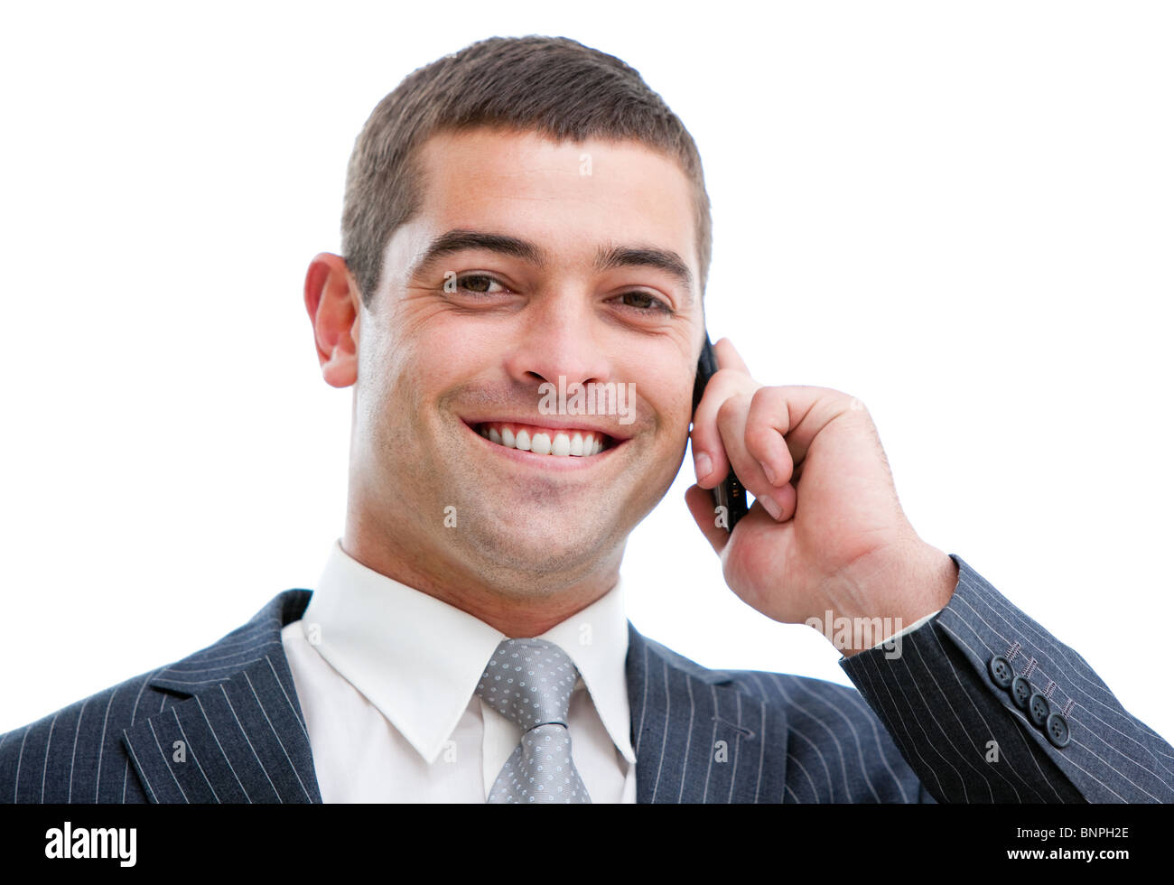 Smiling businessman on phone Stock Photo - Alamy