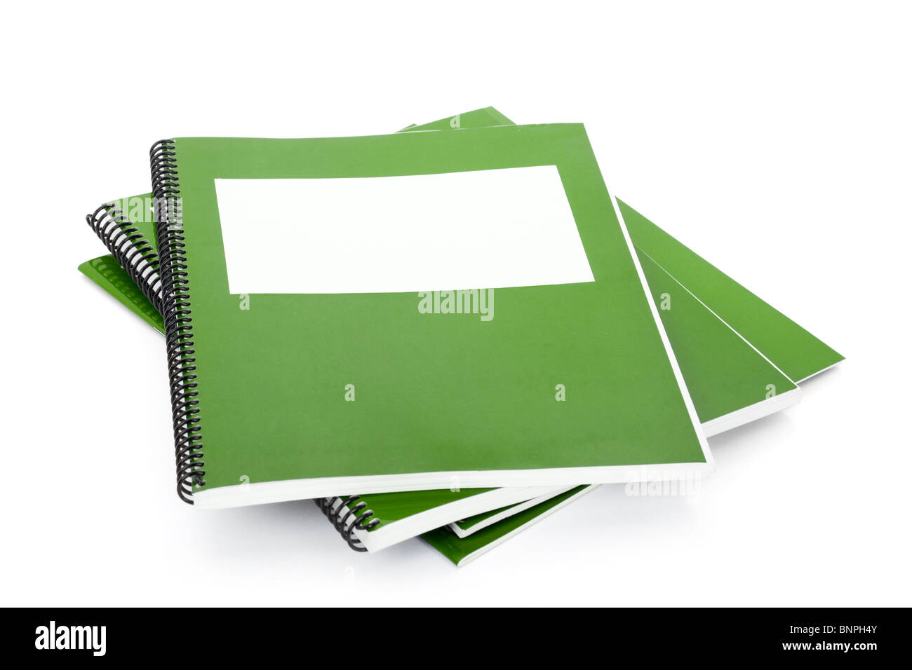 Green school textbook, notebook or manual with white background Stock ...