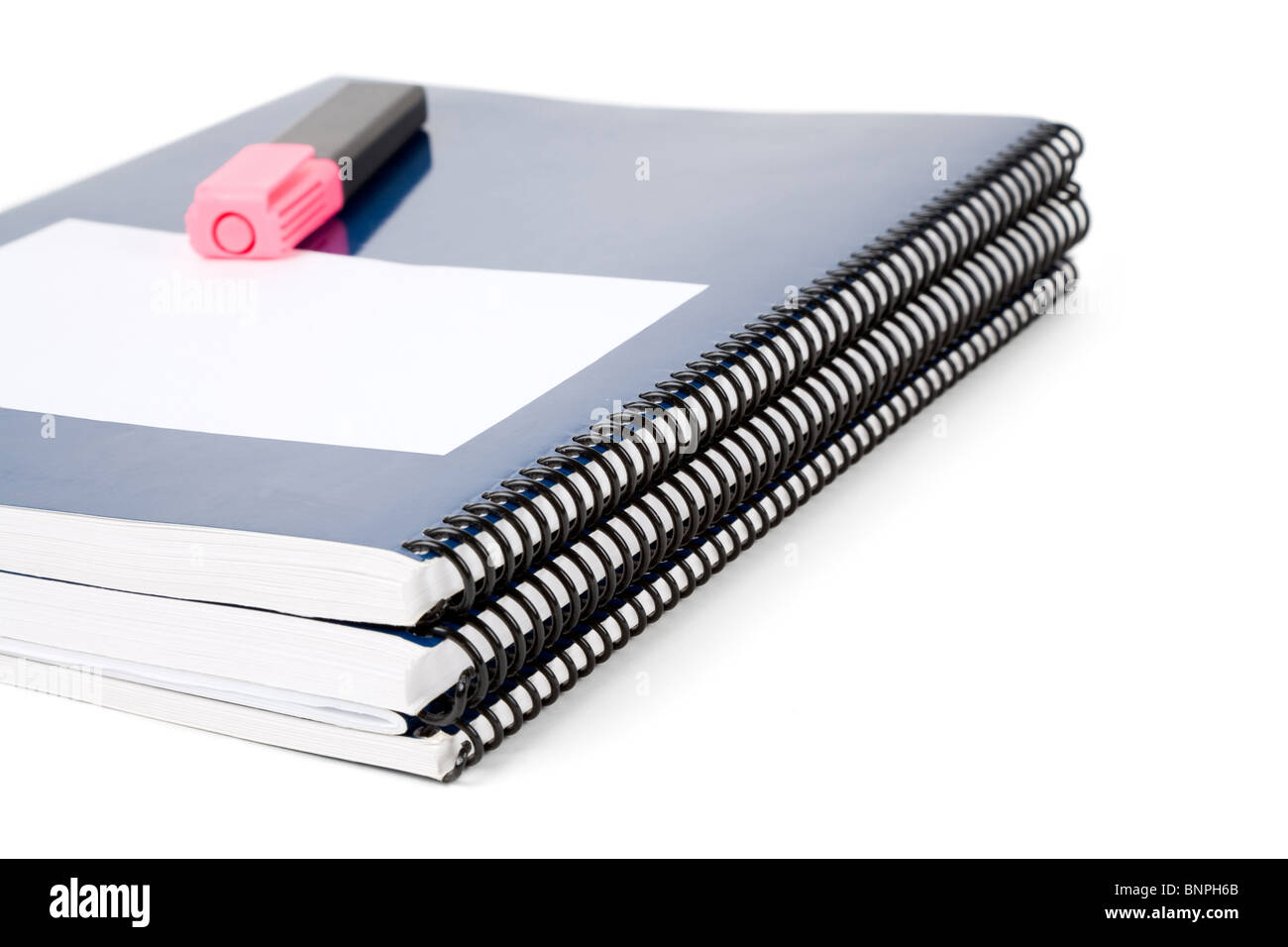 Blue school textbook, notebook or manual with white background Stock ...