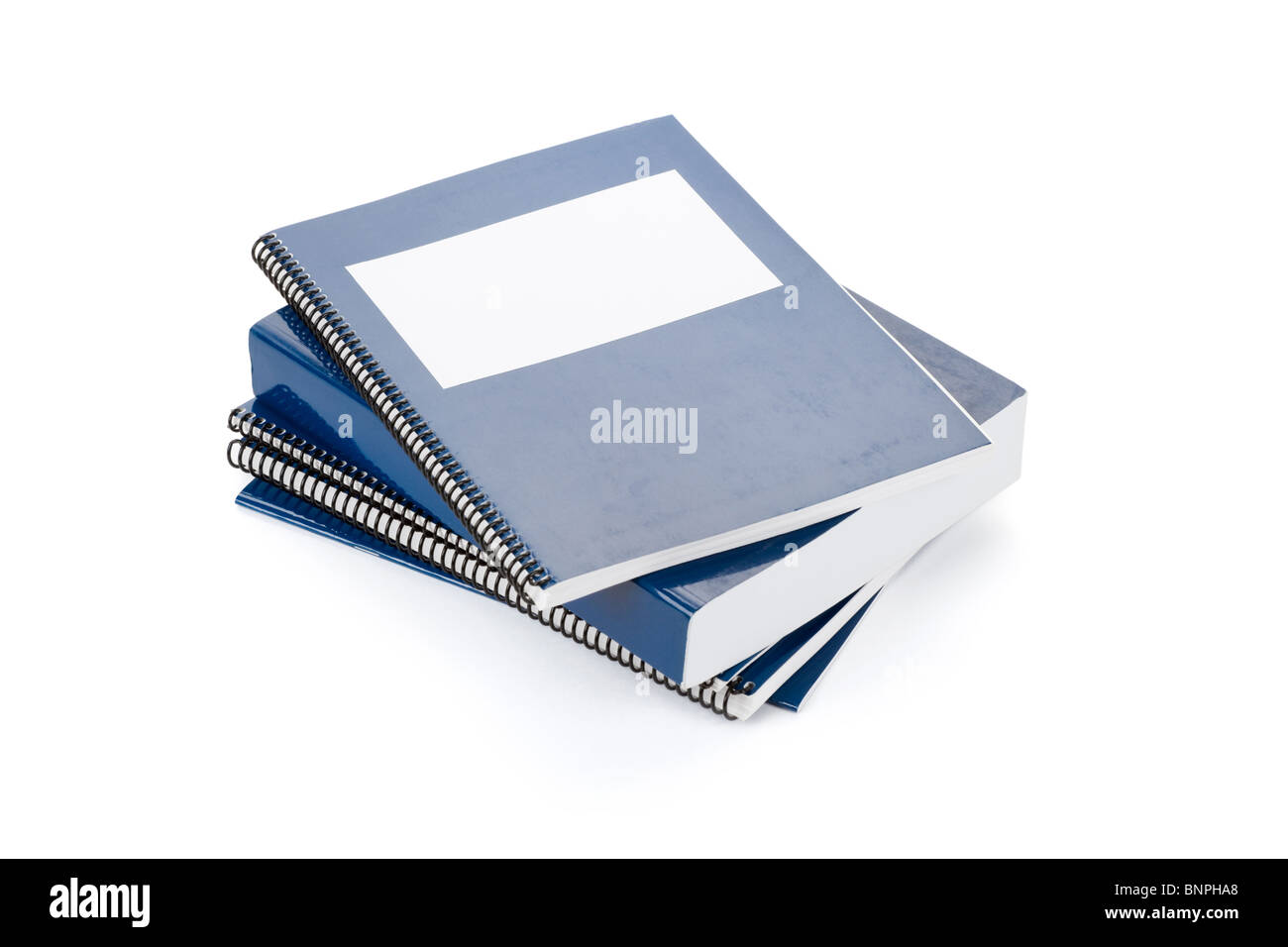 Blue school textbook, notebook or manual with white background Stock ...