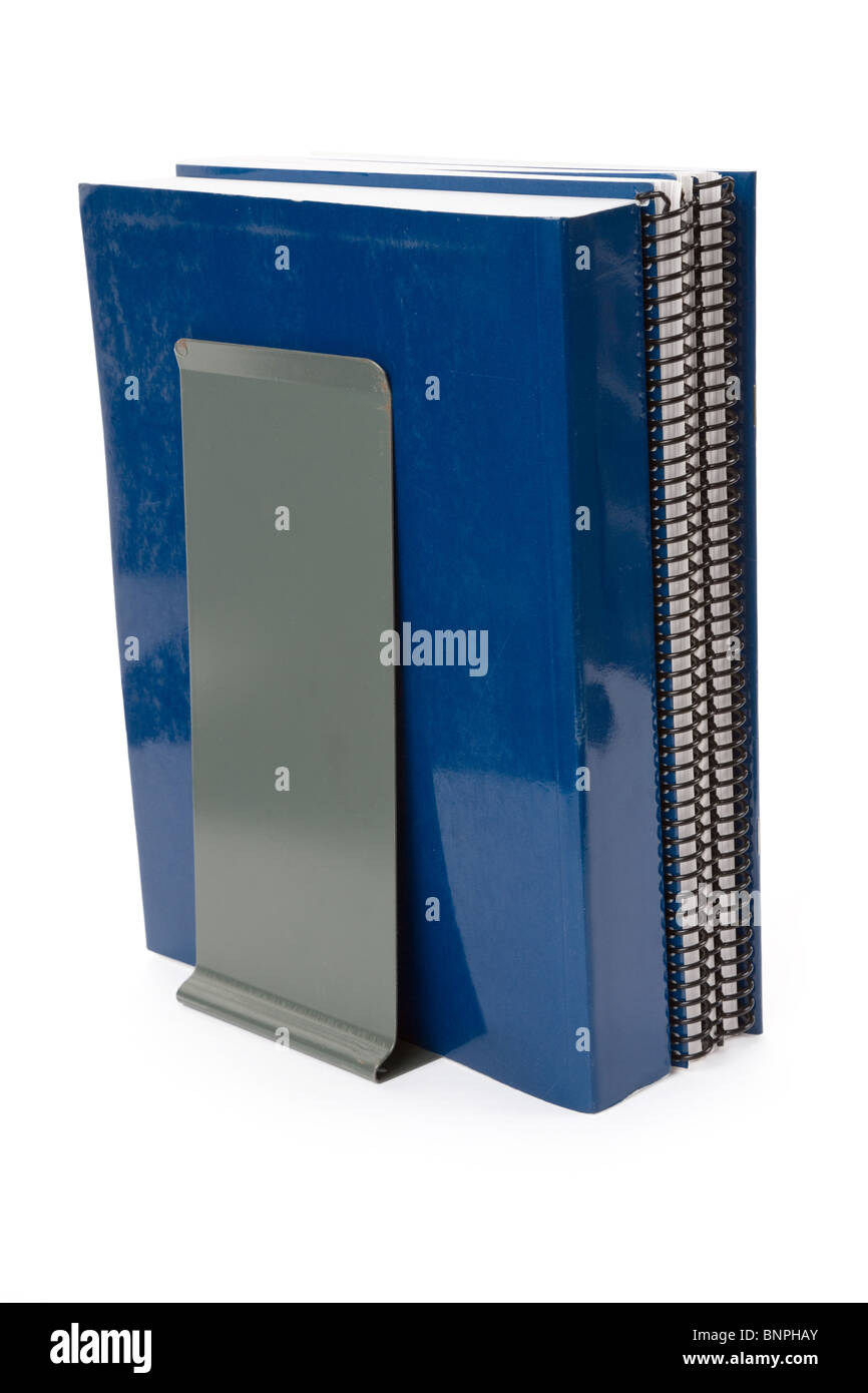 Blue school textbook, notebook or manual with white background Stock ...