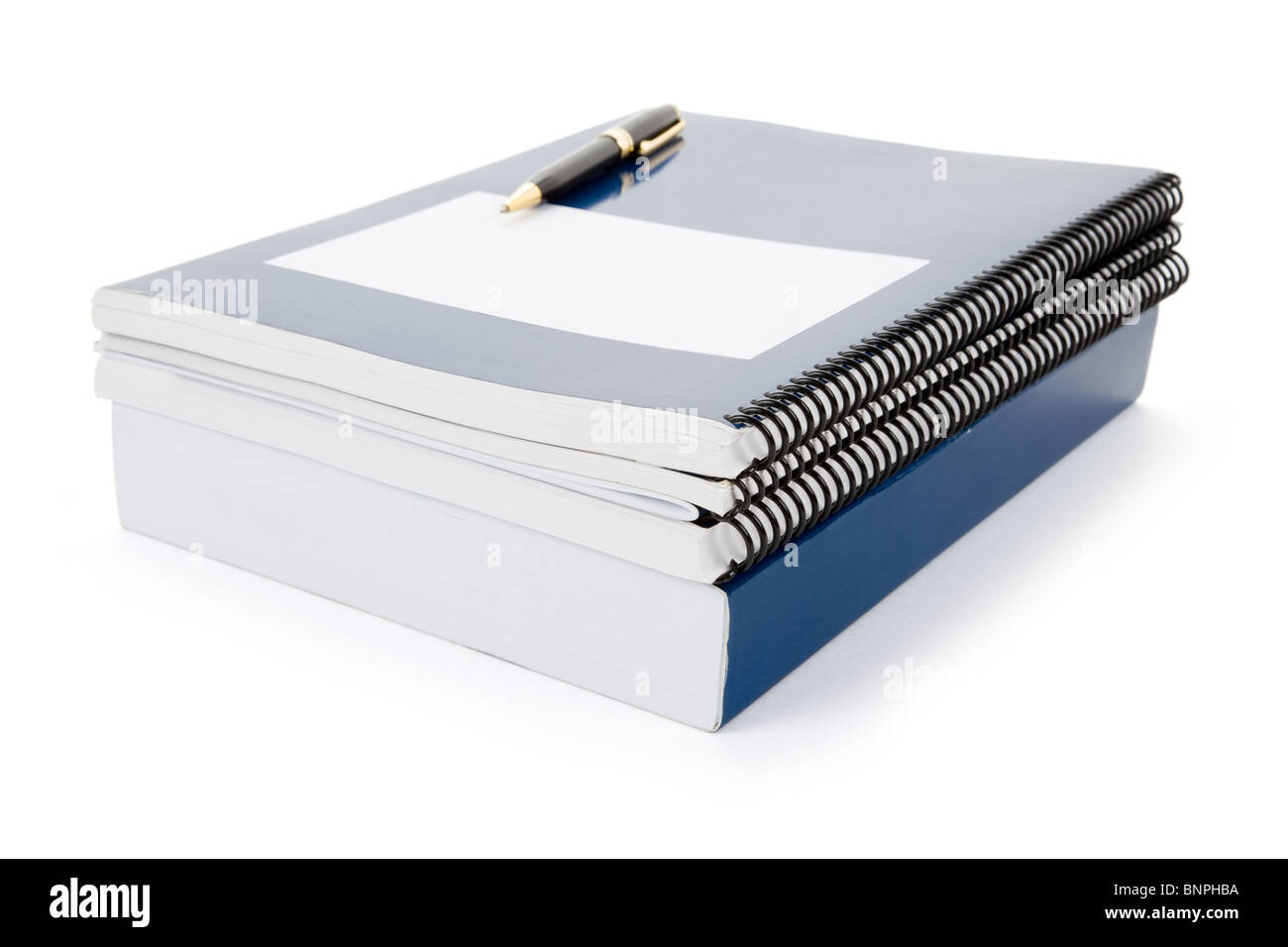 Blue school textbook, notebook or manual with white background Stock ...