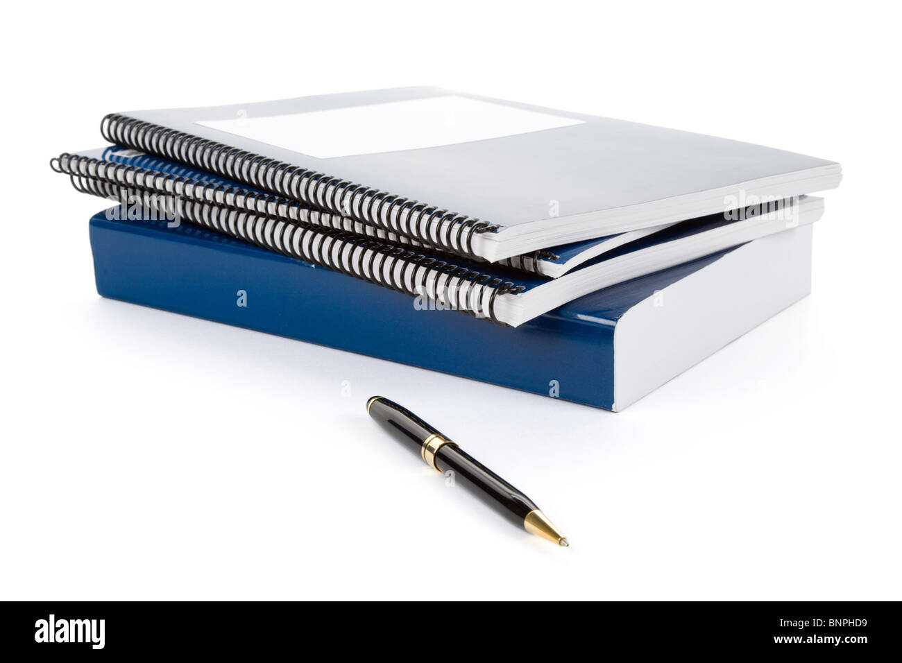 Blue school textbook, notebook or manual with white background Stock ...