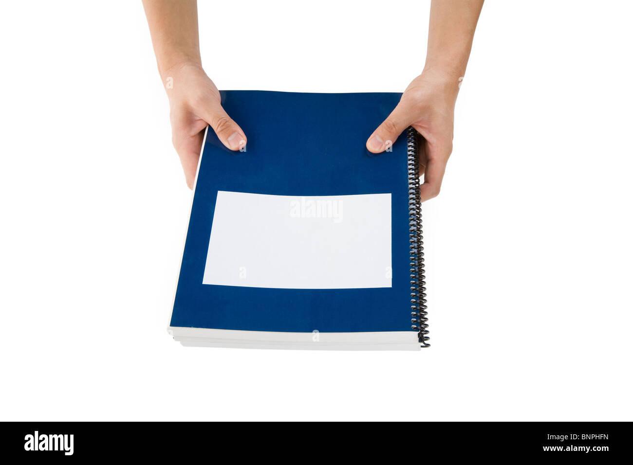 Blue school textbook, notebook or manual with white background Stock ...