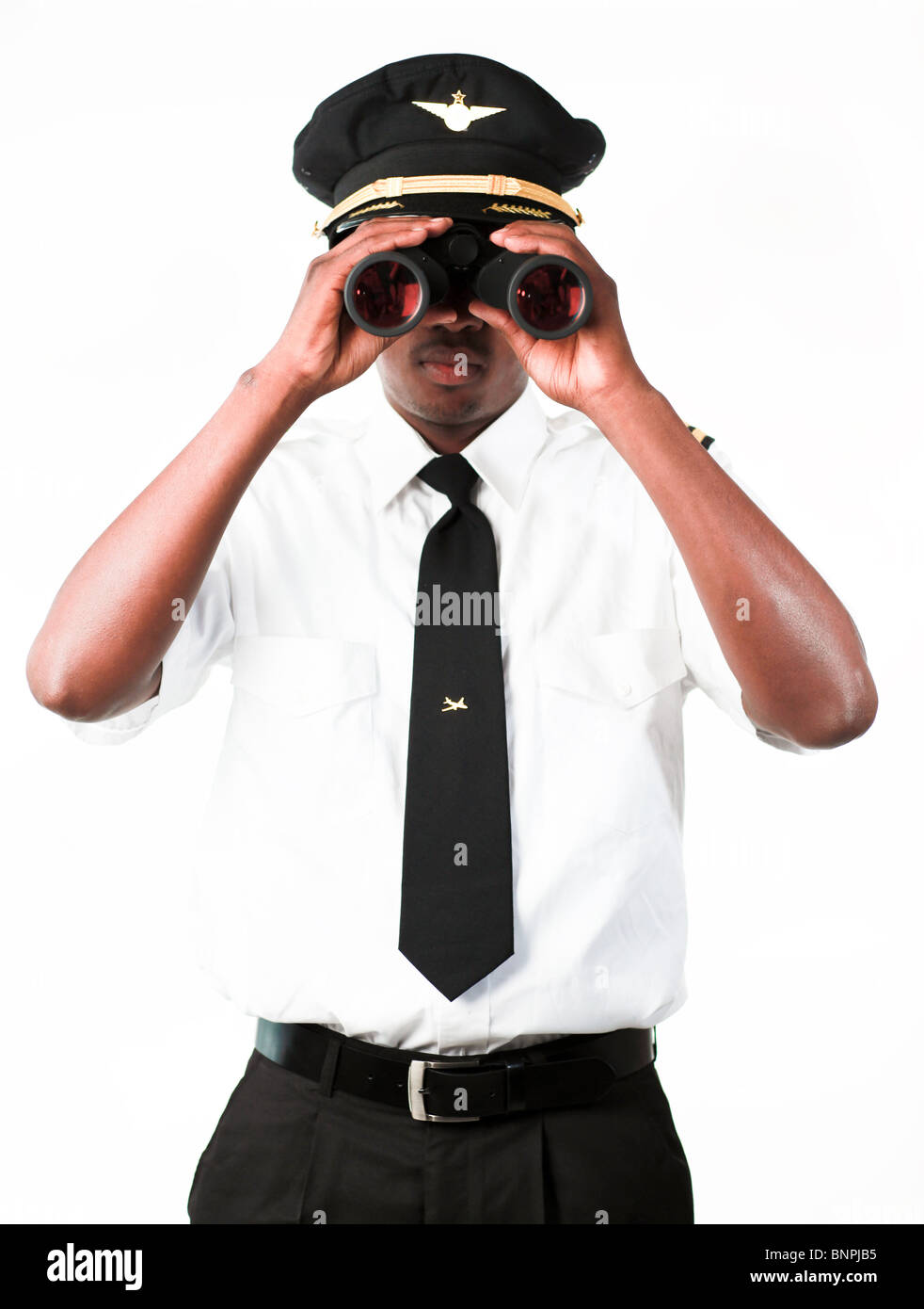 Pilot looking through Binoculars Stock Photo - Alamy
