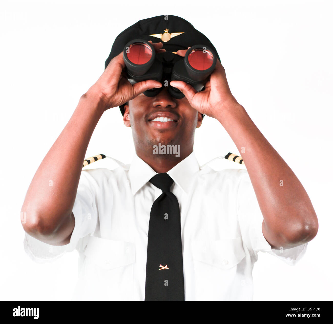Pilot looking through Binoculars Stock Photo - Alamy