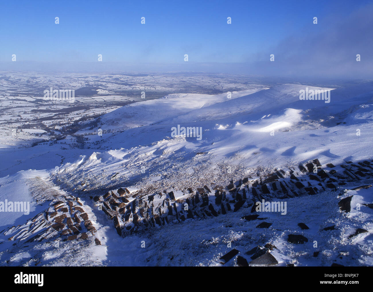 Pen Milan Winter view in snow Brecon Beacons National Park Powys Wales ...