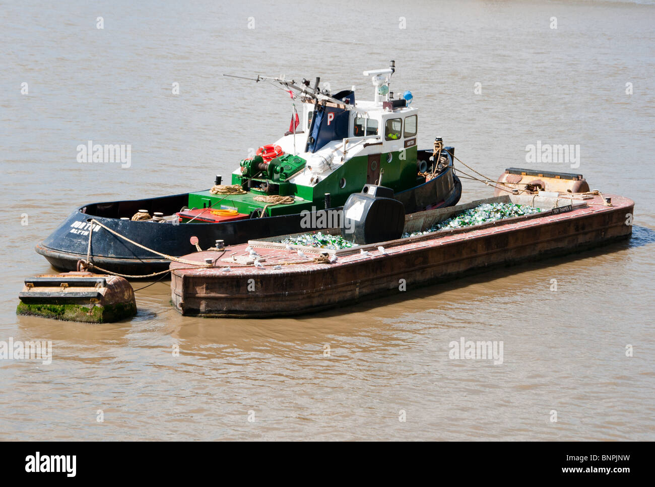River Thames recycling barge, London Stock Photo - Alamy