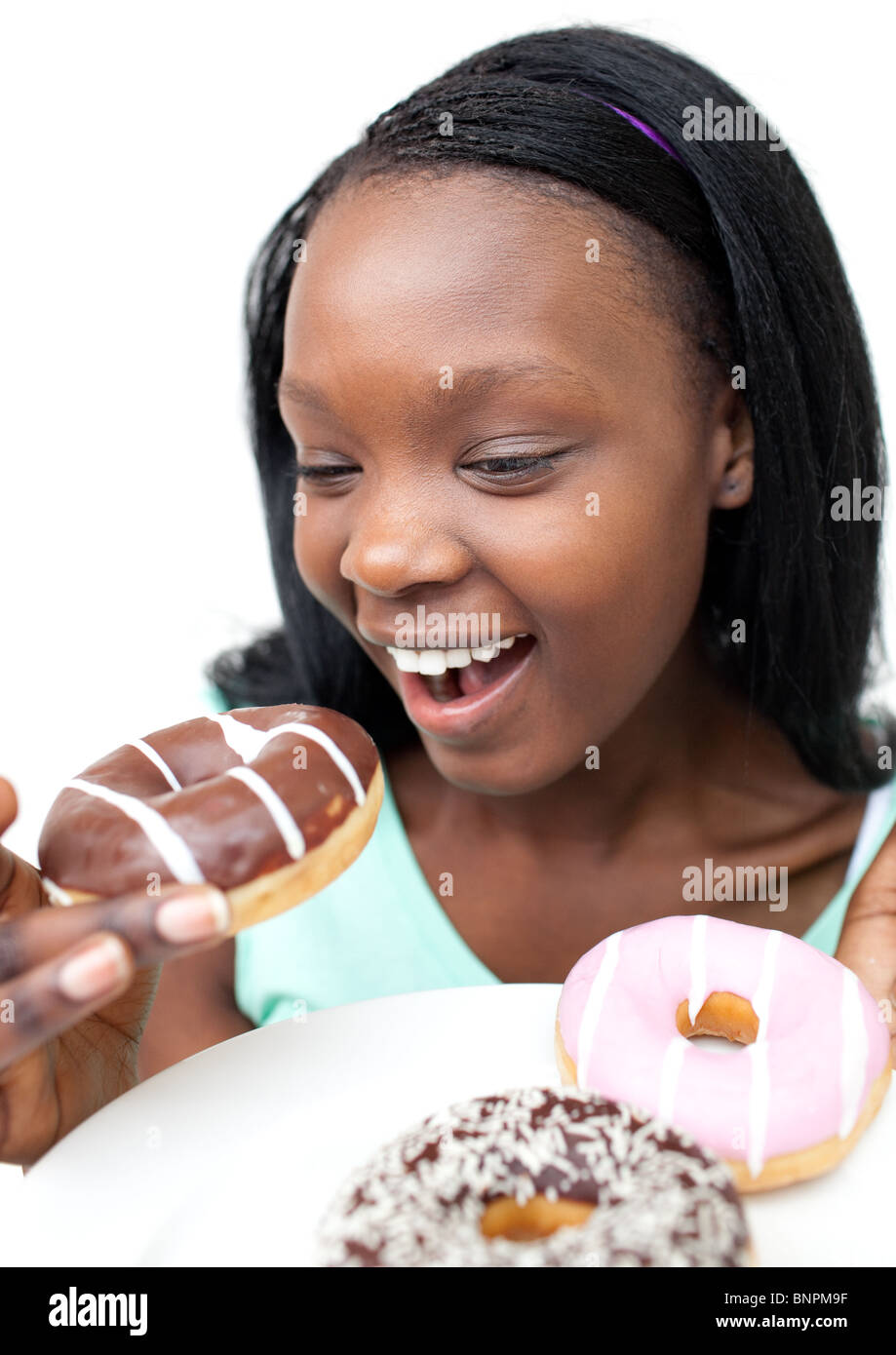 Woman taking tasty donut hi-res stock photography and images - Alamy