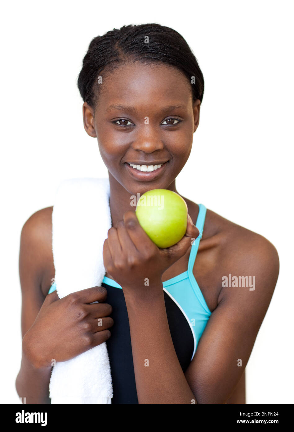 Fitness woman eating an apple Stock Photo - Alamy