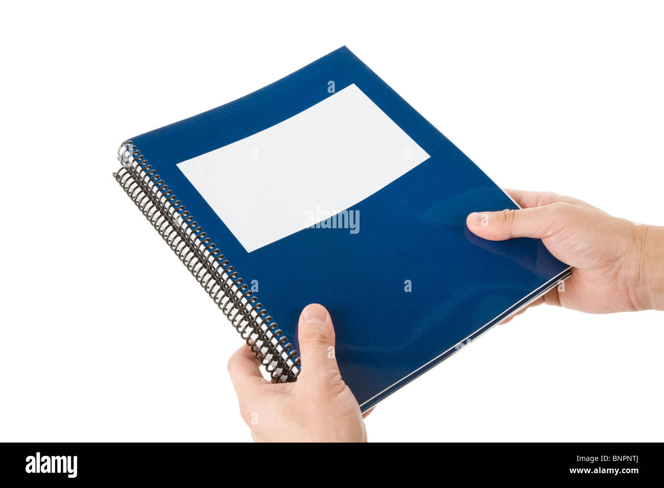 Blue school textbook, notebook or manual with white background Stock ...