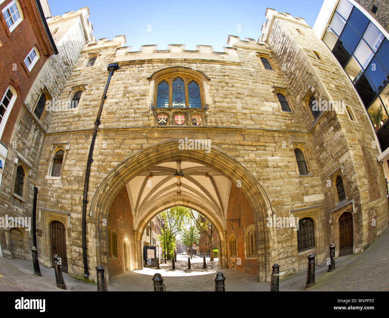 St John's gate in London. Photographed with a fish-eye lens Stock Photo ...