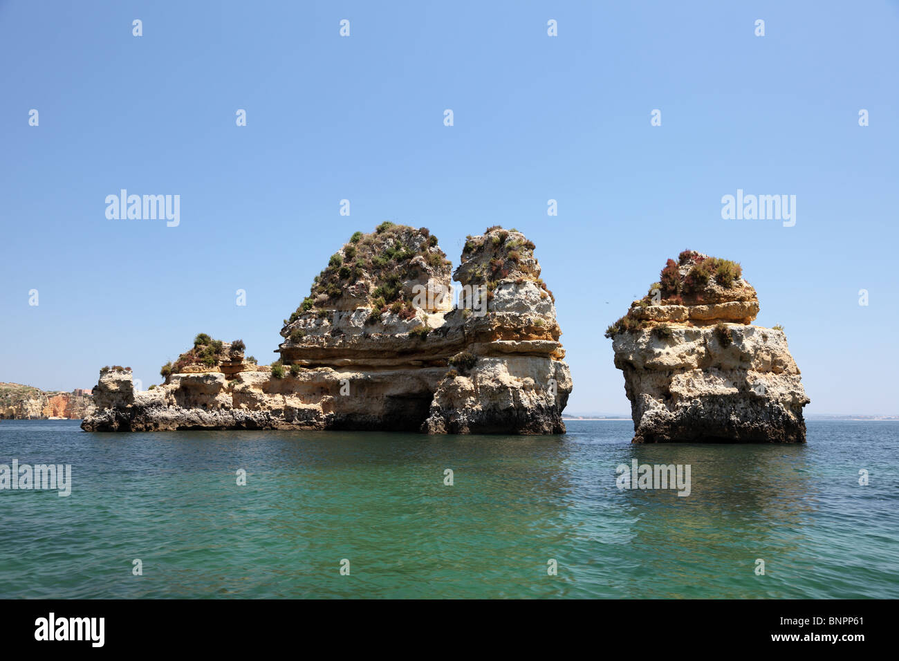 Rock formations at the Atlantic Coast in Algarve, Portugal Stock Photo ...