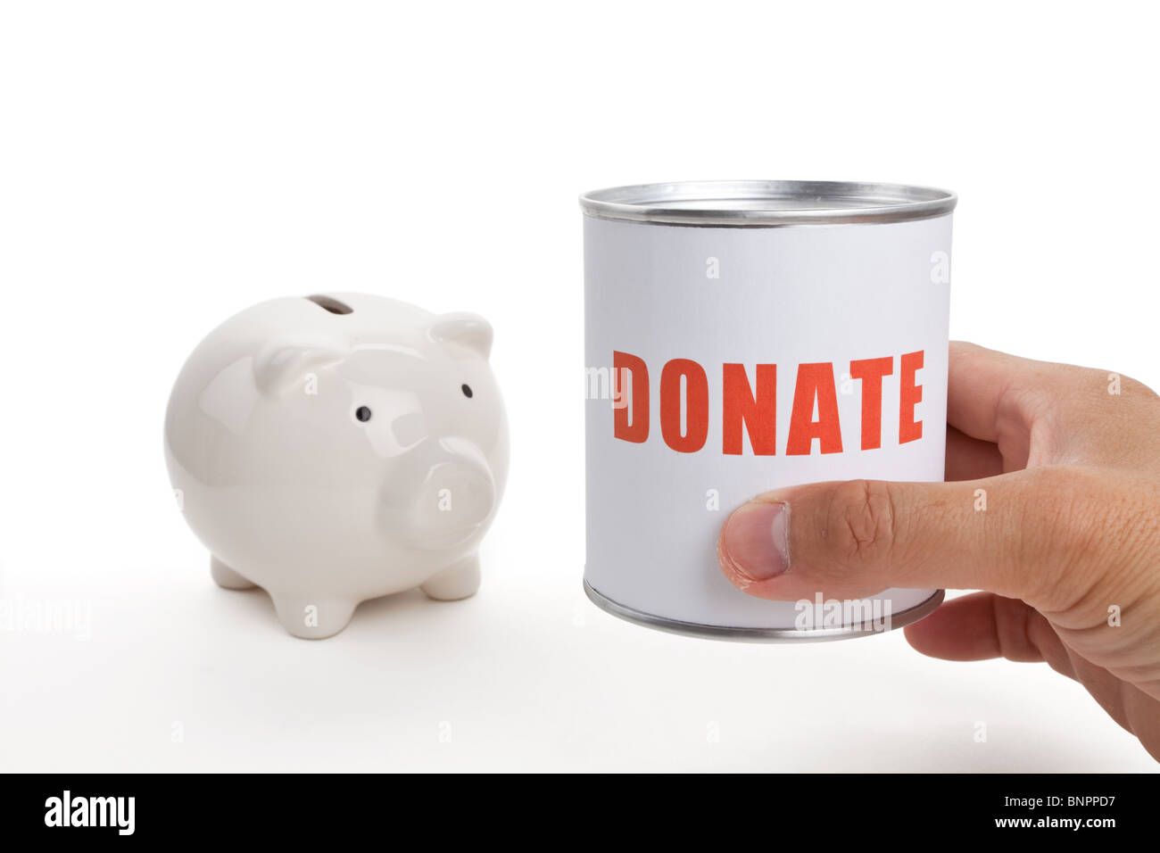 Donation Box and Piggy bank, Concept of finance conflict Stock Photo ...