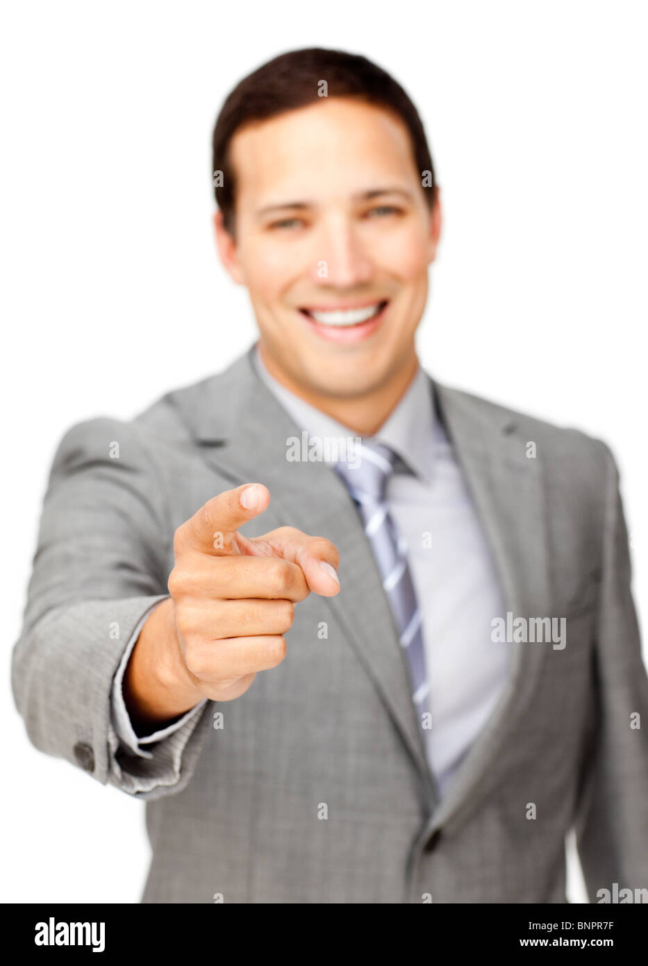Smiling businessman pointing at the camera Stock Photo - Alamy