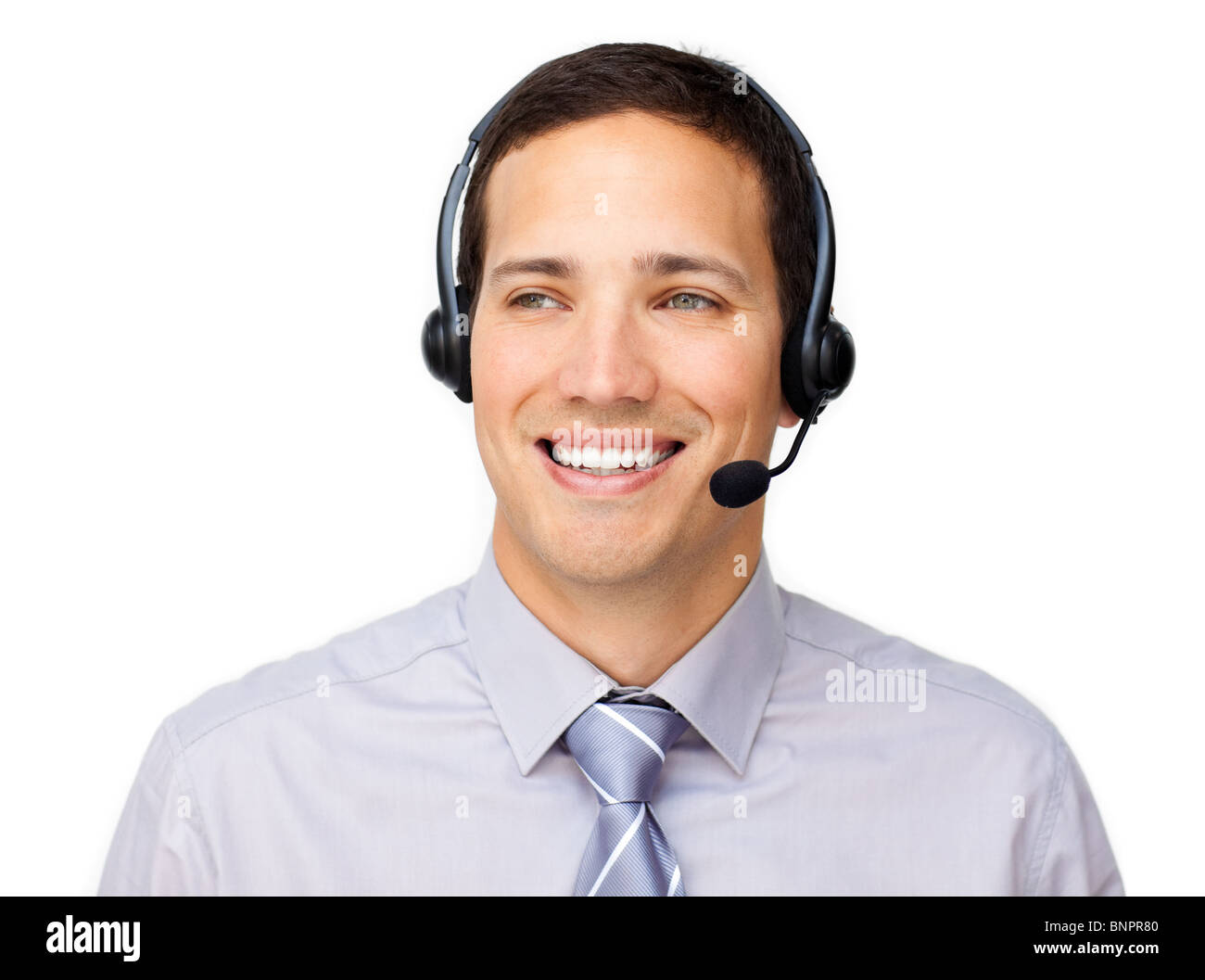 Teen customer service agent using headset Stock Photo - Alamy