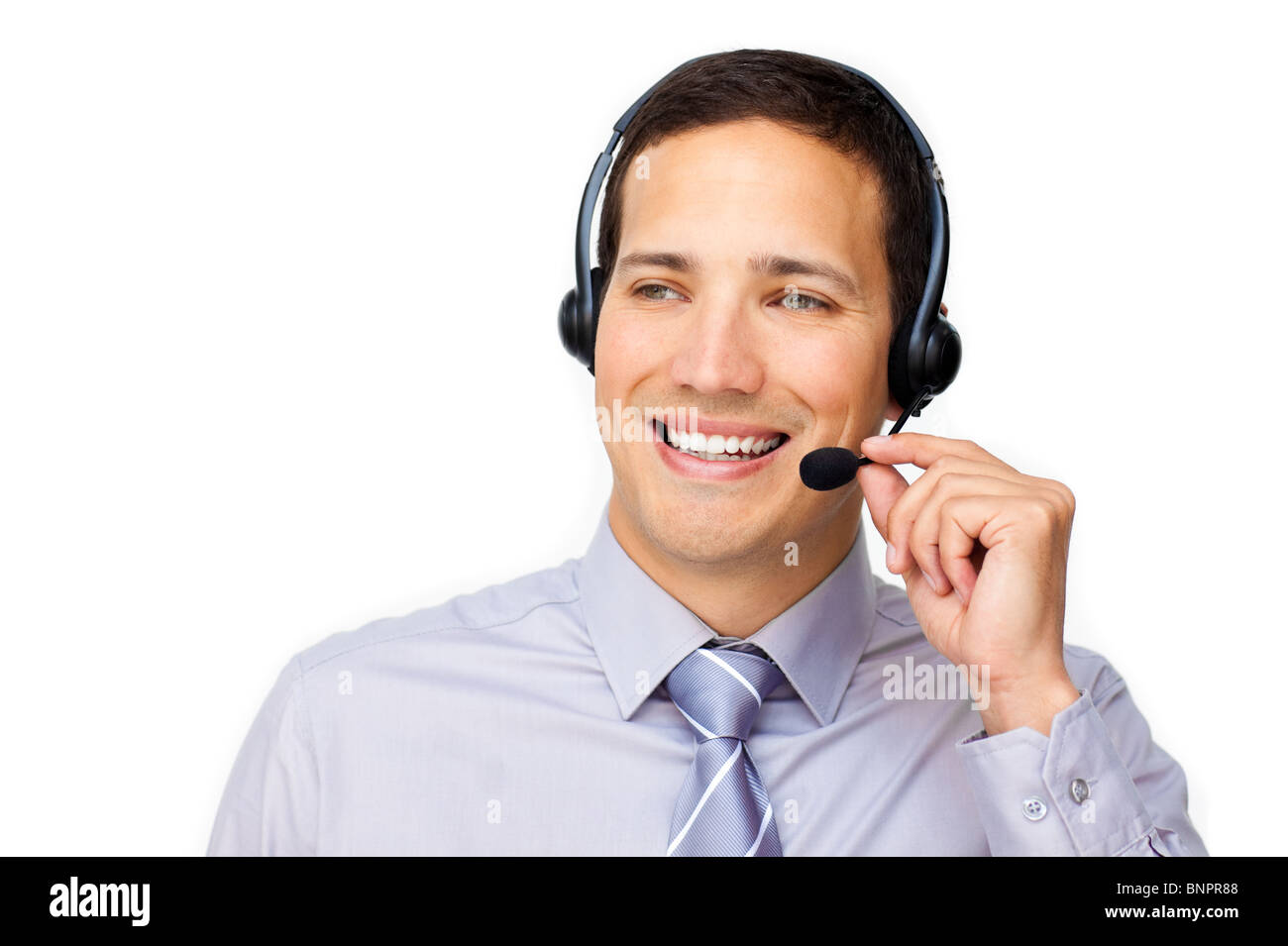 Charismatic customer service agent using headset Stock Photo - Alamy