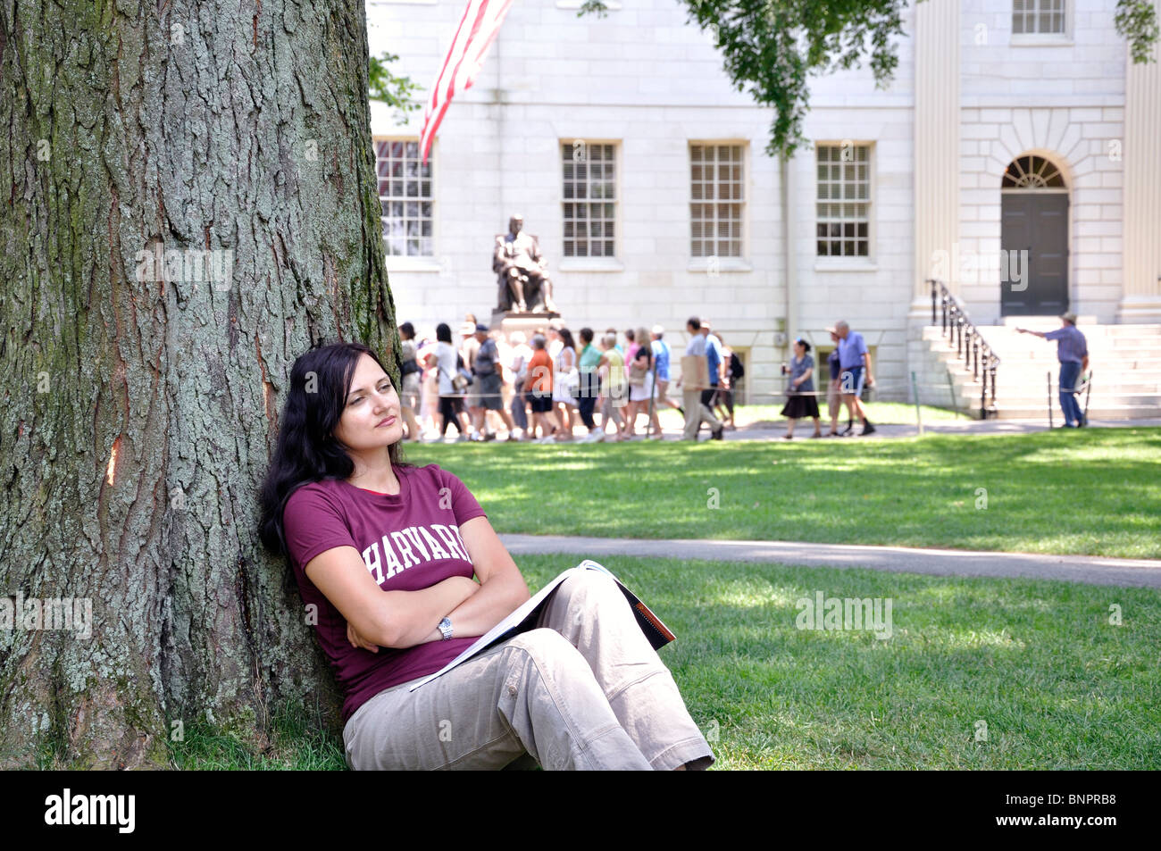 Female Harvard student, Harvard University campus, Boston, MA, USA ...
