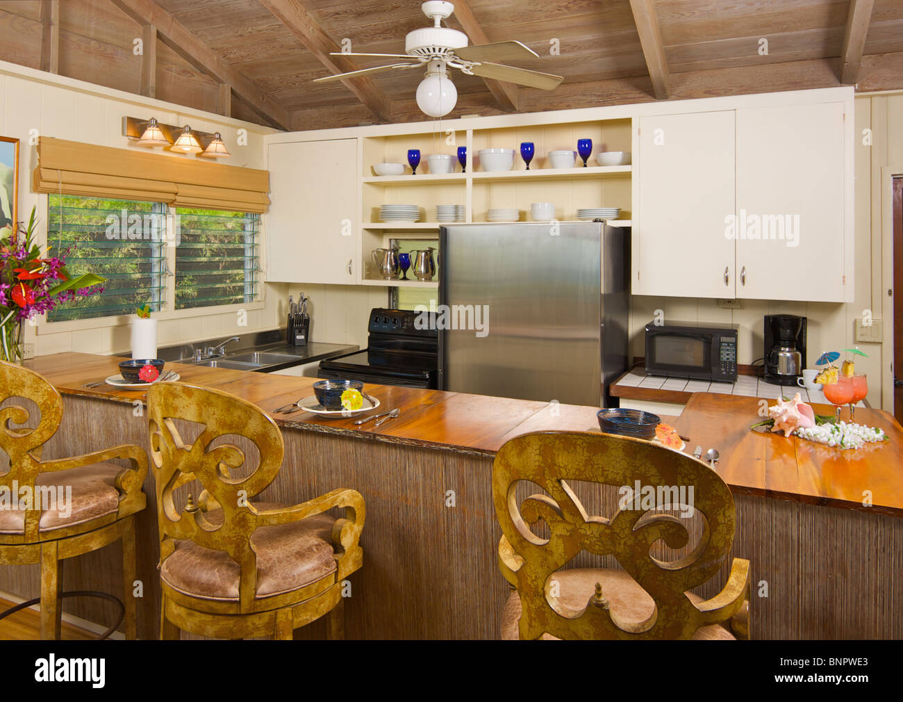 Tropical Kitchen Interior Stock Photo - Alamy