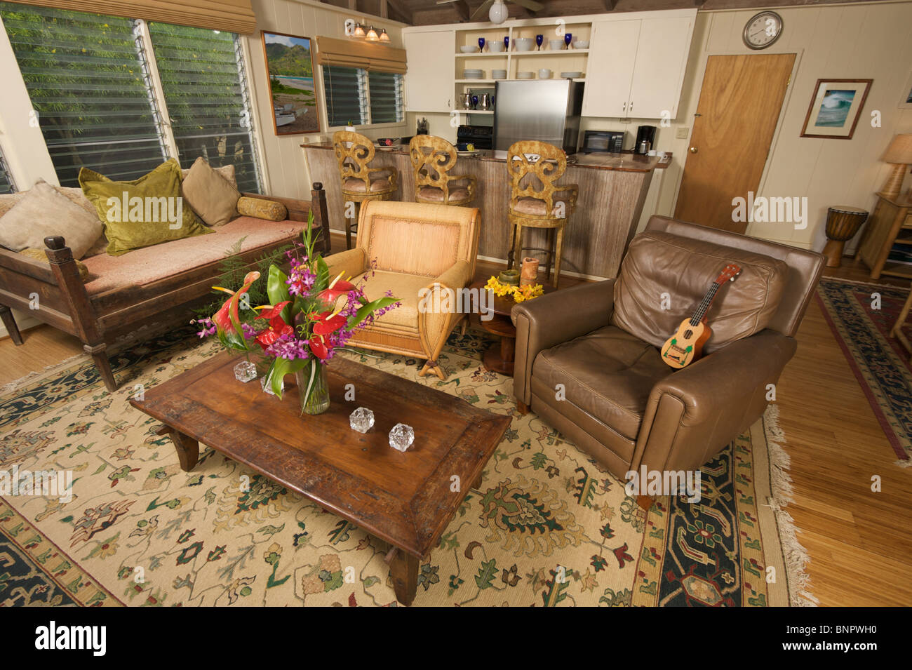Tropical Living-Room & Kitchen View Stock Photo - Alamy