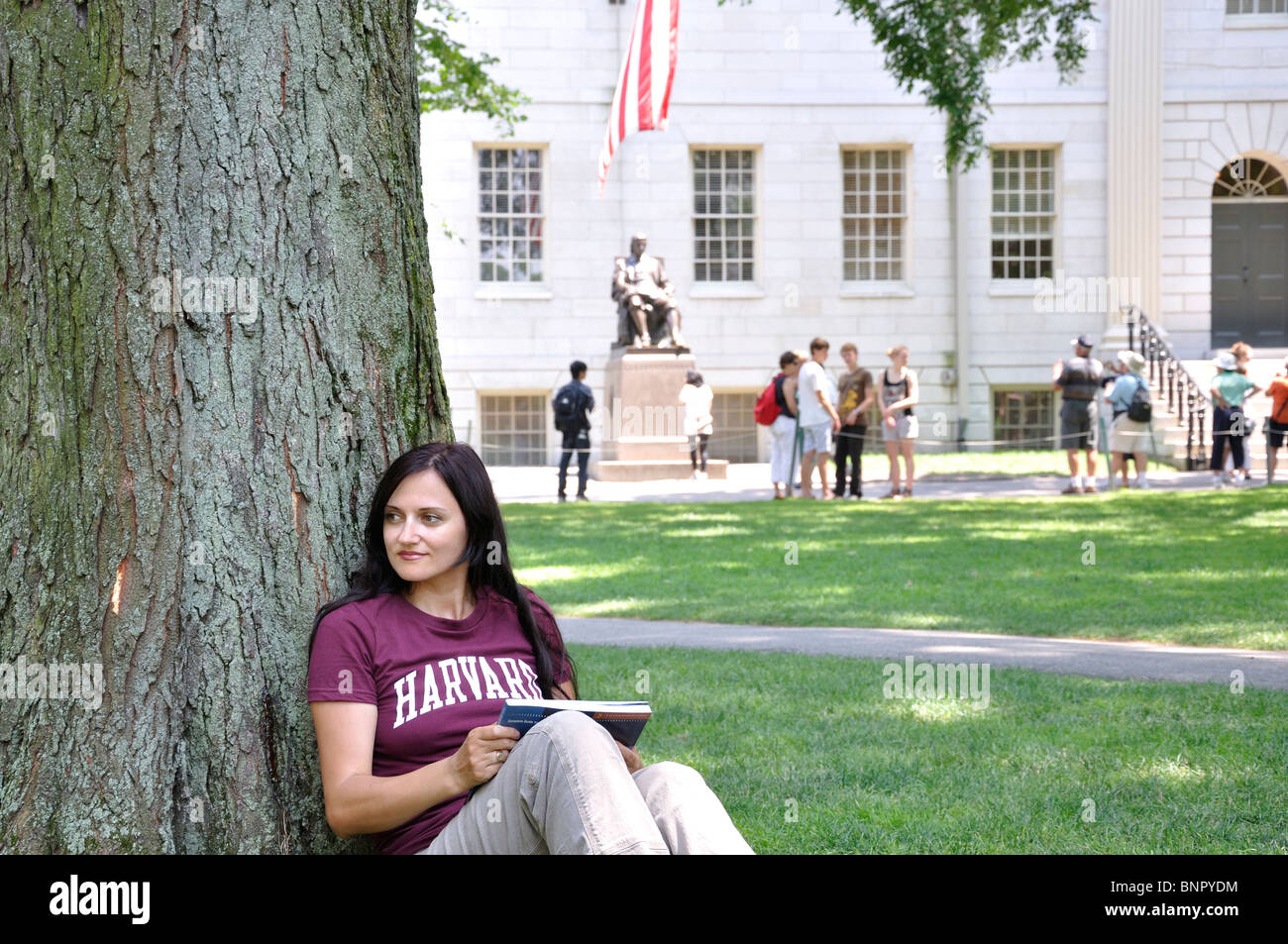 Female Harvard student, Harvard University campus, Boston, MA, USA ...