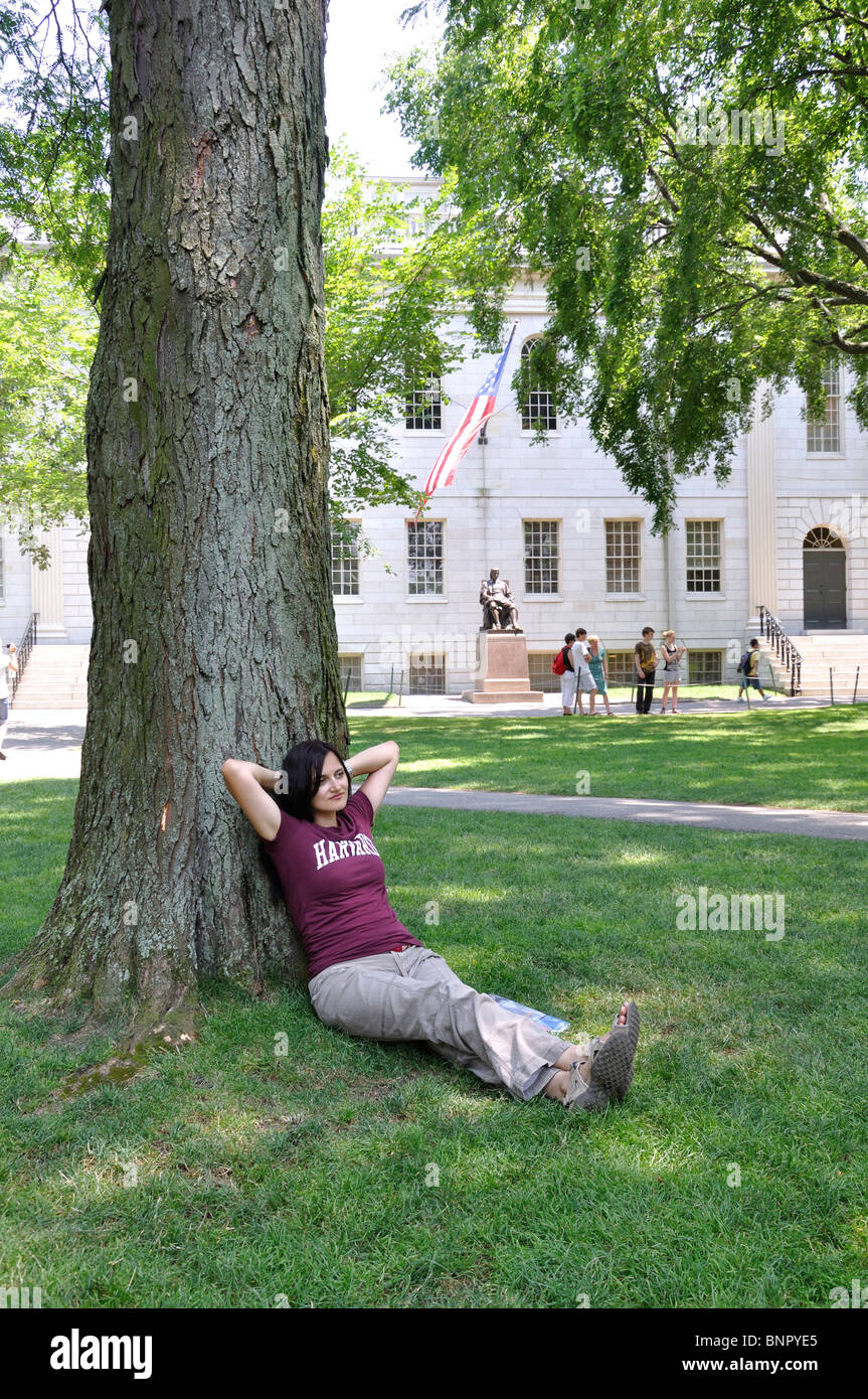 Female Harvard student, Harvard University campus, Boston, MA, USA ...