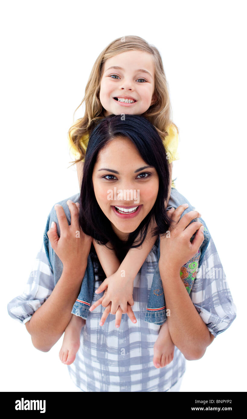 Happy mother giving her little girl piggyback ride Stock Photo - Alamy