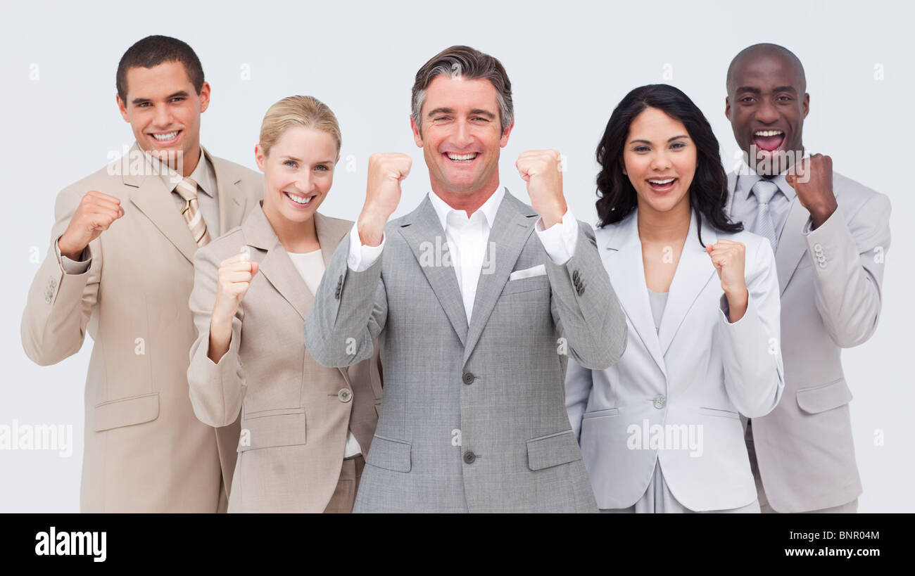 Powerful business people standing and smiling Stock Photo - Alamy