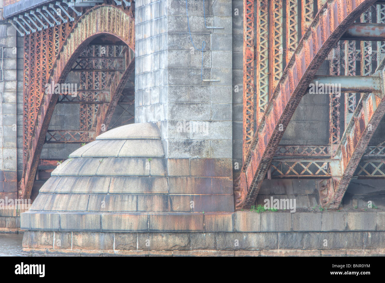 The stone and steel arches of the Longfellow Bridge, on the Charles ...