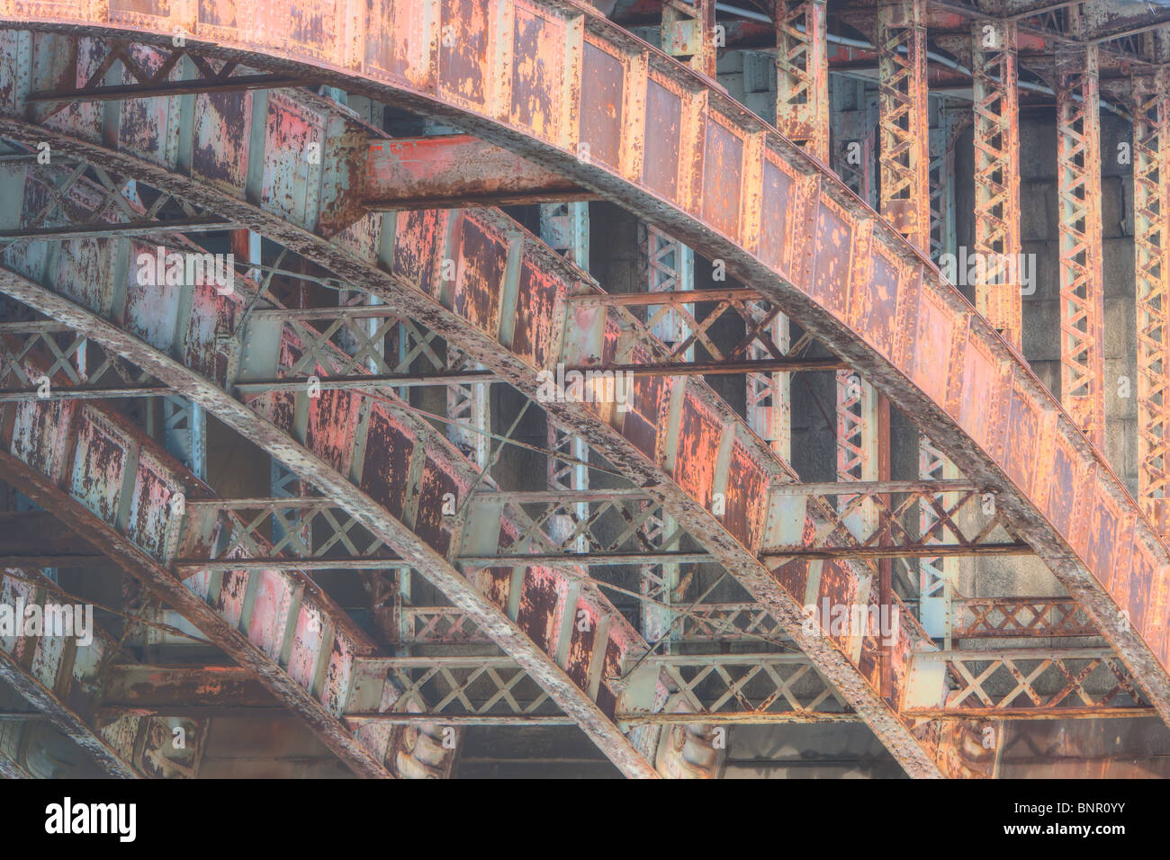 The steel girder arches of the superstructure of the Longfellow Bridge ...